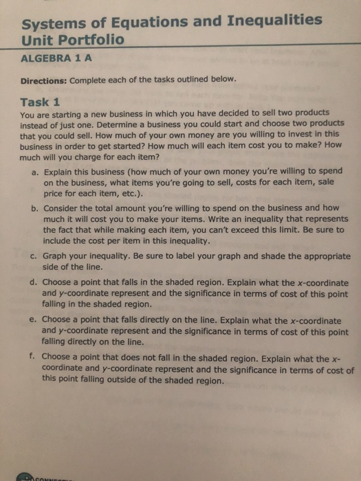 Systems of Equations and Inequalities Unit Portfolio | Chegg.com