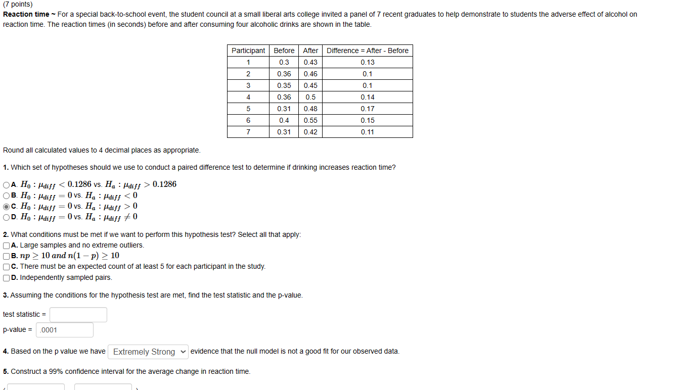Solved (7 ﻿points)reaction time. The reaction times (in | Chegg.com