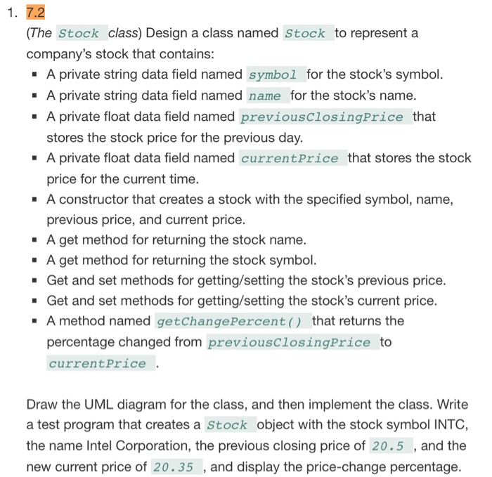 Solved 1.72 (The Stock class) Design a class named Stock to | Chegg.com