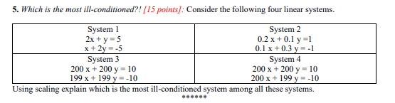 Solved 5. Which is the most ill-conditioned?! (15 points): | Chegg.com