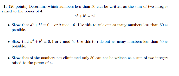 Solved 1: (20 points) Determine which numbers less than 50 | Chegg.com