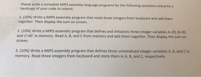 Solved Please write a complete MIPS assembly language | Chegg.com