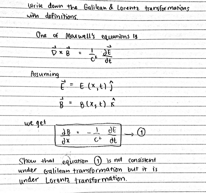 Solved Write down the Galilean & Lorent transformation with | Chegg.com