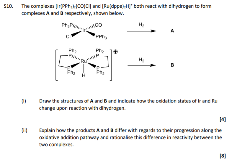 Solved S10. The complexes [Ir(PPh3)2(CO)CI) and | Chegg.com