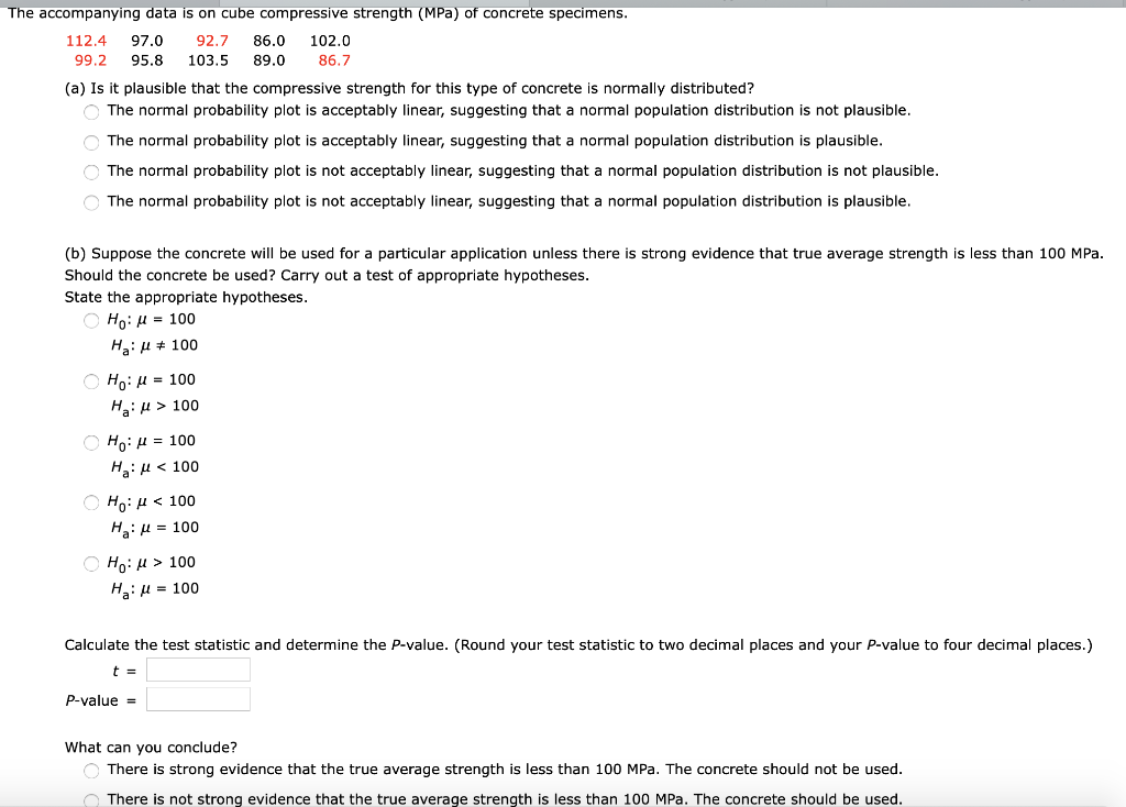 Solved The accompanying data is on cube compressive strength | Chegg.com