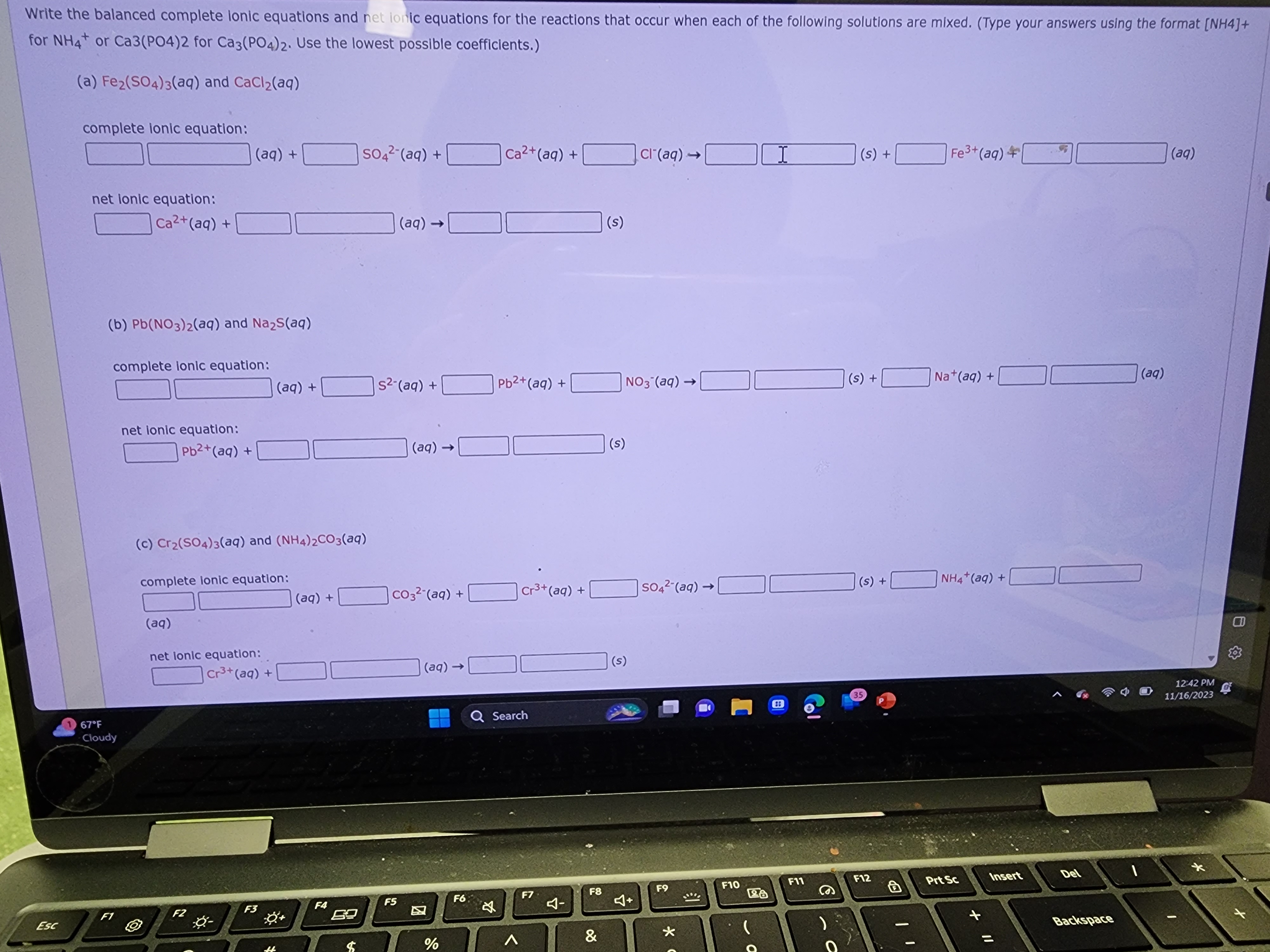 Solved Vrite the balanced complete lonic equations and net | Chegg.com