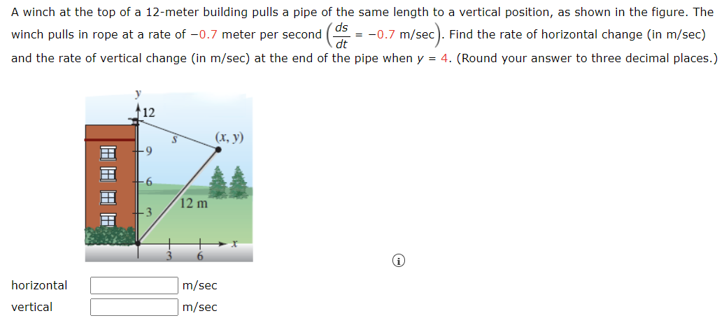 Solved A winch at the top of a 12-meter building pulls a | Chegg.com