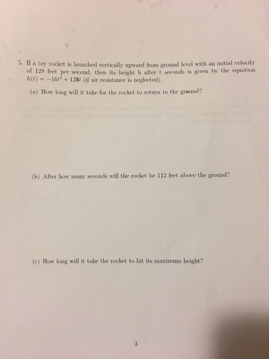 Solved 5. If a toy rocket is launched vertically upward from | Chegg.com