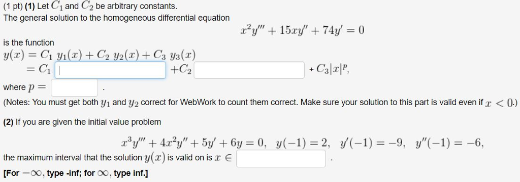 Solved (1 pt) (1) Let C1 and C2 be arbitrary constants. The | Chegg.com
