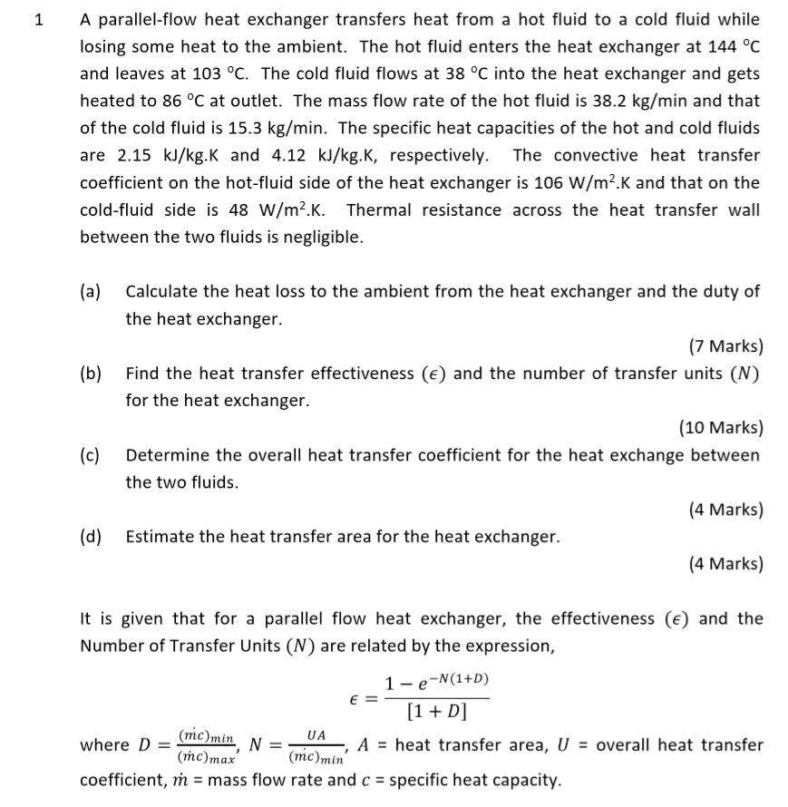 Solved A parallel-flow heat exchanger transfers heat from a | Chegg.com