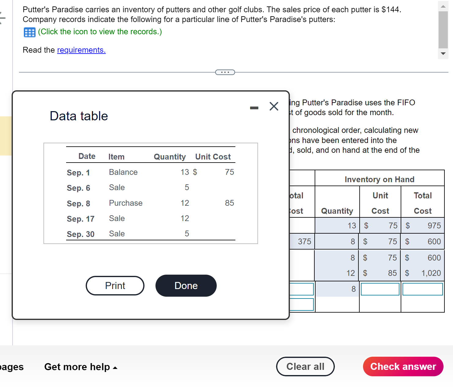 Solved Putters Paradise carries an inventory of putters and | Chegg.com