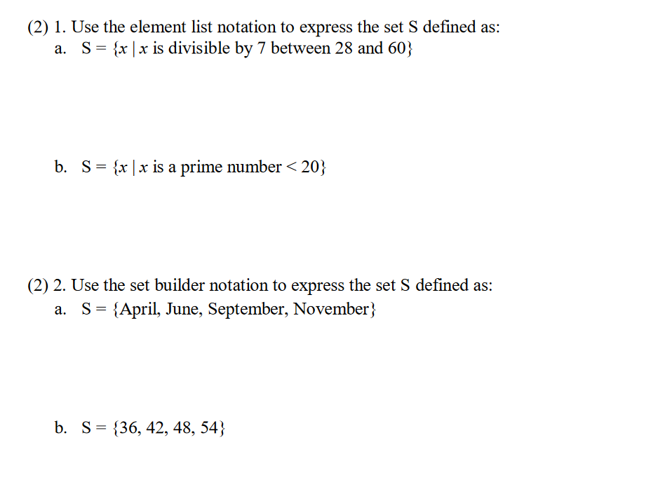 Solved 2) 1. Use the element list notation to express the | Chegg.com