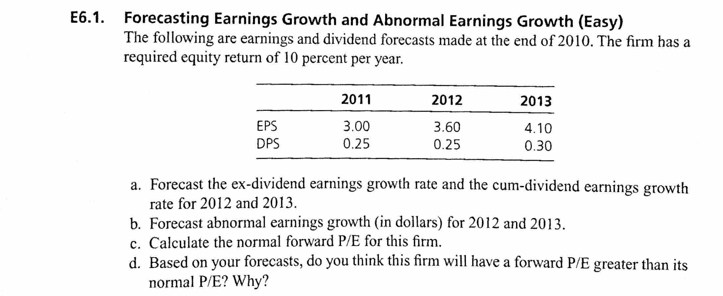 Solved Forecasting Earnings Growth and Abnormal Earnings | Chegg.com
