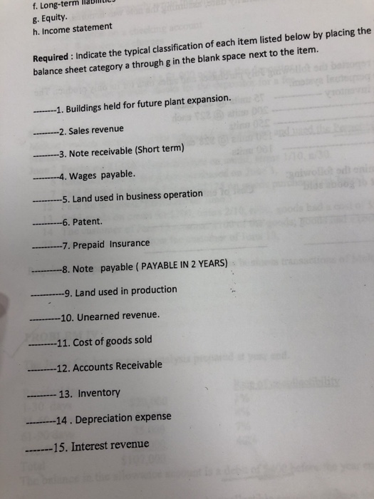 Solved F Long term TaBlII G Equity H Income Statement Chegg