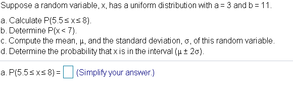 Solved Suppose a random variable, x, has a uniform | Chegg.com
