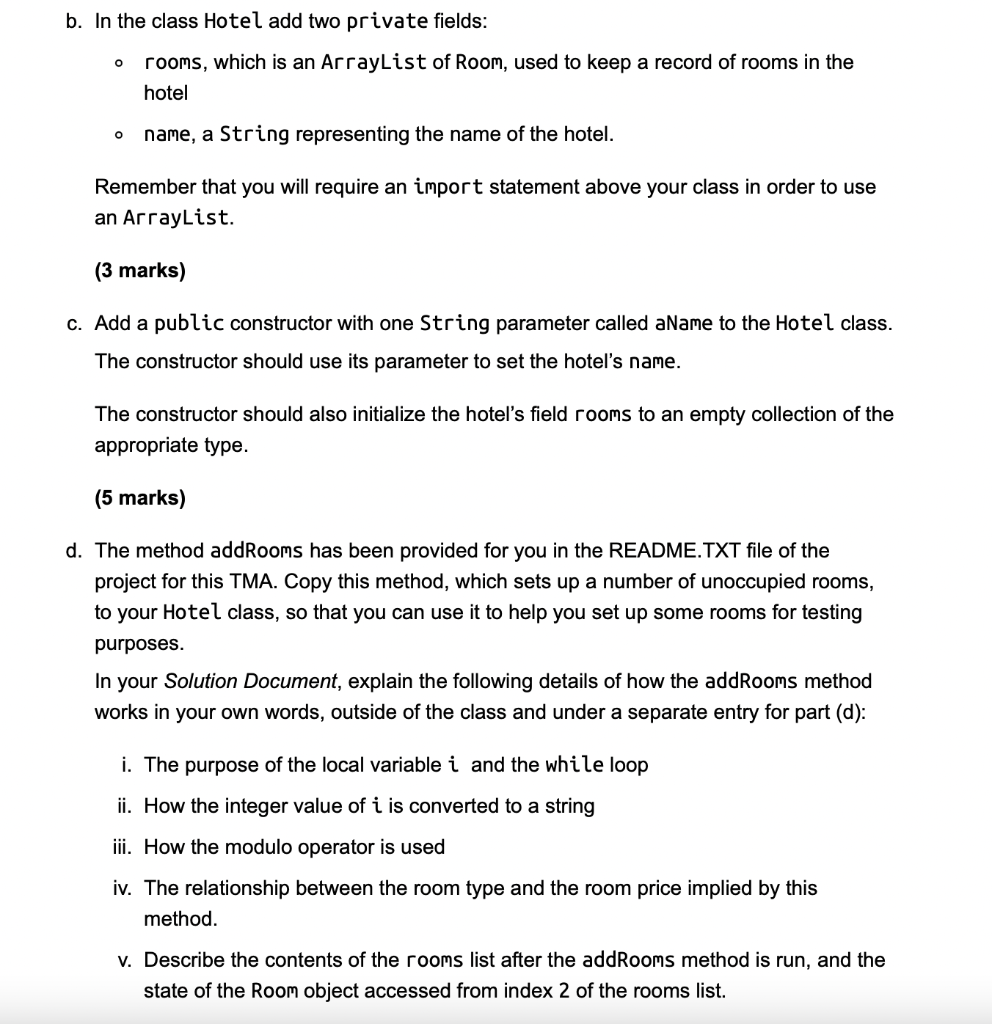 Solved b. In the class Hotel add two private fields: - | Chegg.com