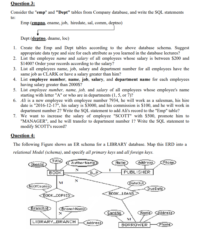 Solved Consider the "emp" and "Dept" tables from Company | Chegg.com