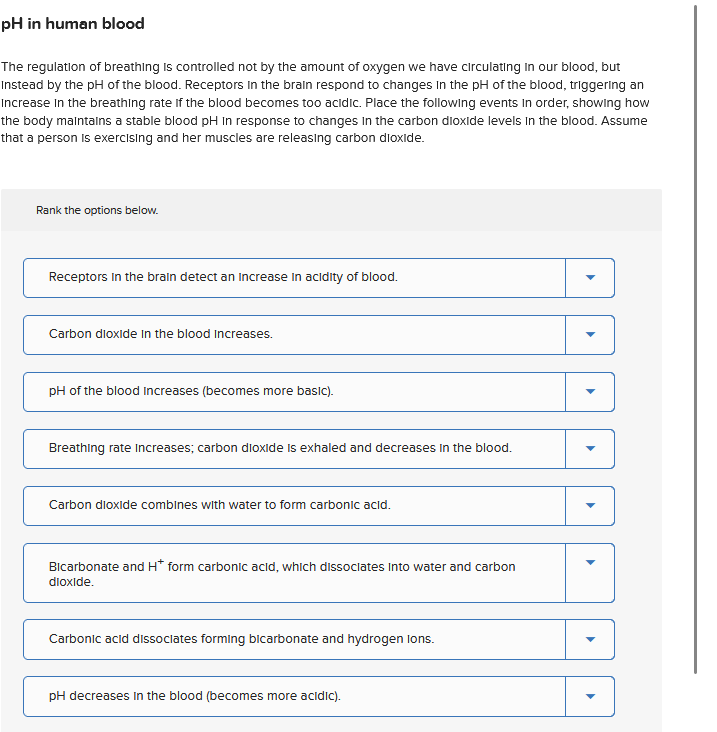Solved pH in human blood The regulation of breathing is | Chegg.com