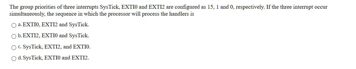 Solved The group priorities of three interrupts SysTick, | Chegg.com