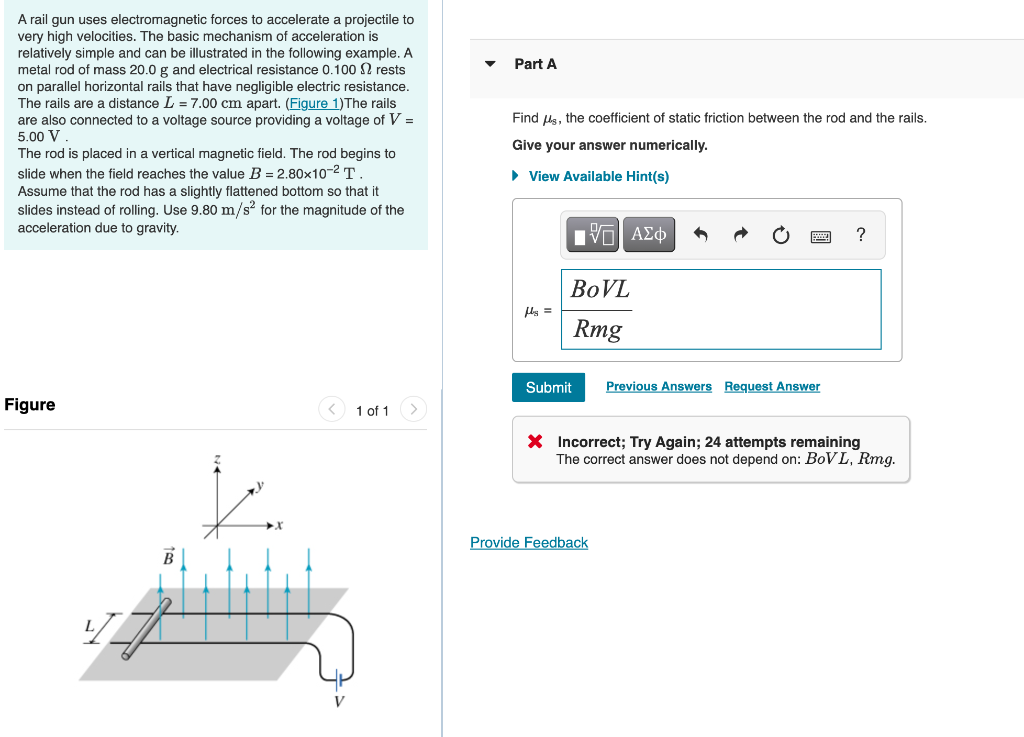 Solved Part A A rail gun uses electromagnetic forces to | Chegg.com
