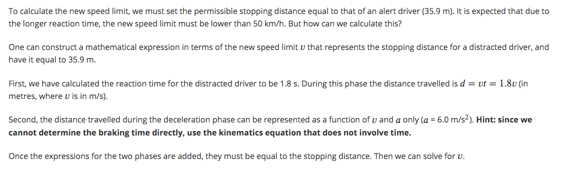 Solved To calculate the new speed limit, we must set the | Chegg.com