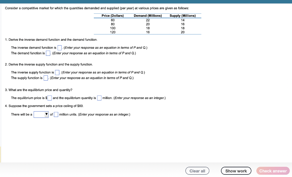 Solved 1. Derive the inverse demand function and the demand | Chegg.com Solved 1. Derive the inverse demand function and the demand | Chegg.com