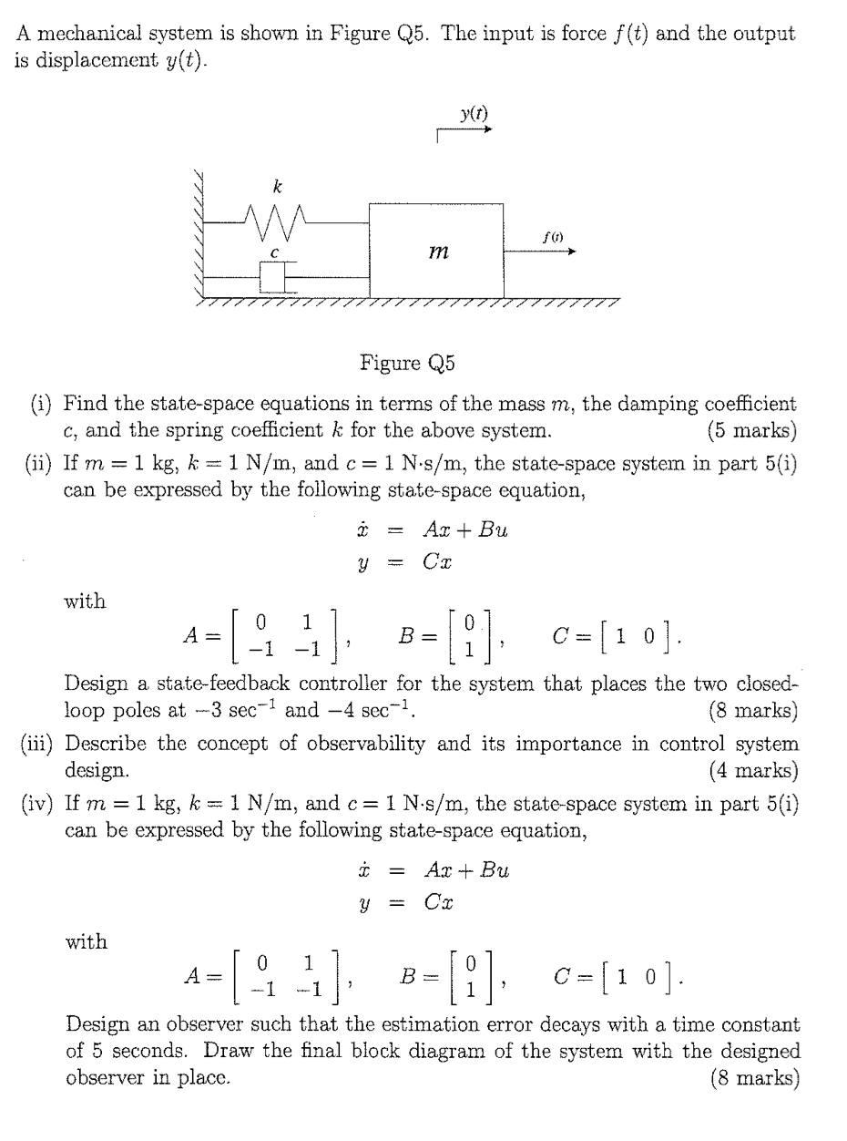 Solved A mechanical system is shown in Figure Q5. The input | Chegg.com