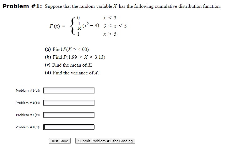 Solved Problem # 1: Suppose that the random variable x ﻿has | Chegg.com