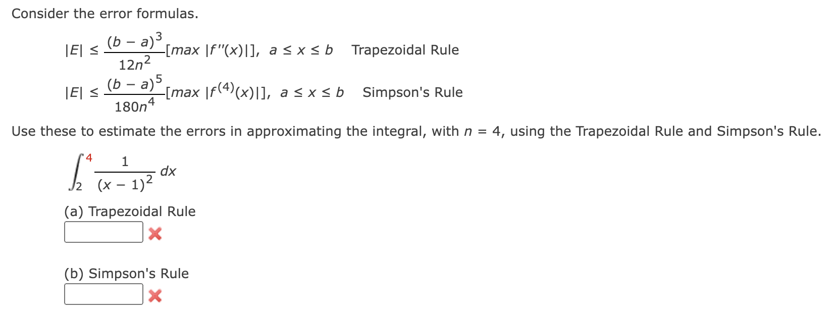 Solved Consider the error formulas. | Chegg.com