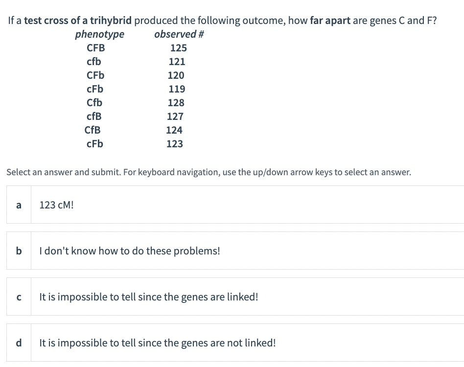 Solved If a test cross of a trihybrid produced the following | Chegg.com