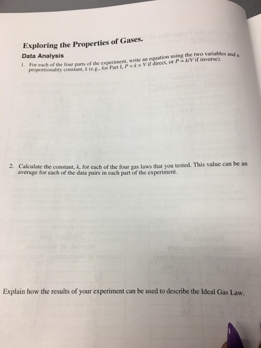 Exploring the Properties of Gases. Data Analysis I | Chegg.com