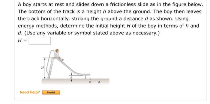 Solved A boy starts at rest and slides down a frictionless | Chegg.com