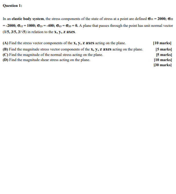 Question 1: In an elastic body system, the stress | Chegg.com