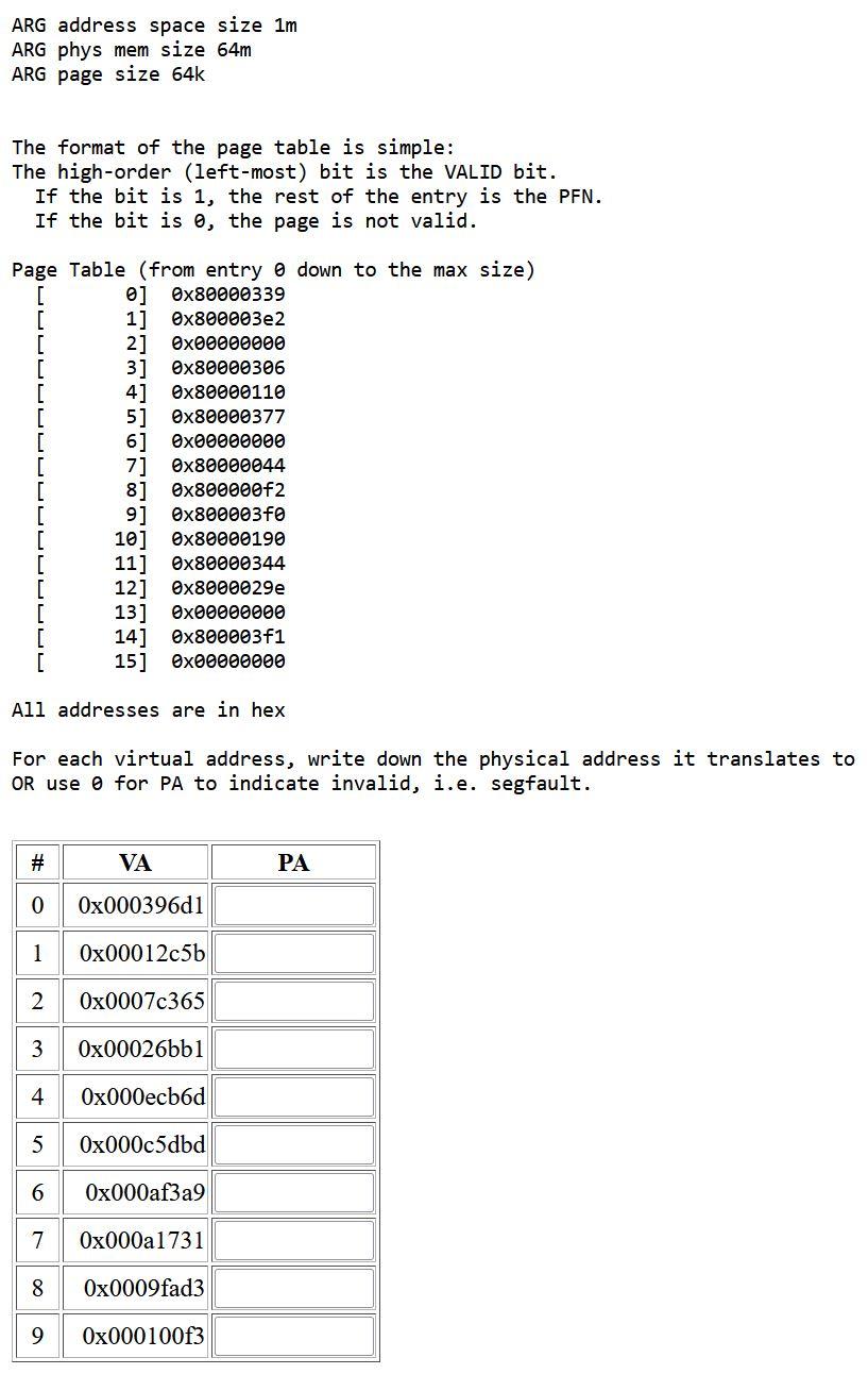 Solved ARG address space size 1 m ARG phys mem size 64 m ARG | Chegg.com