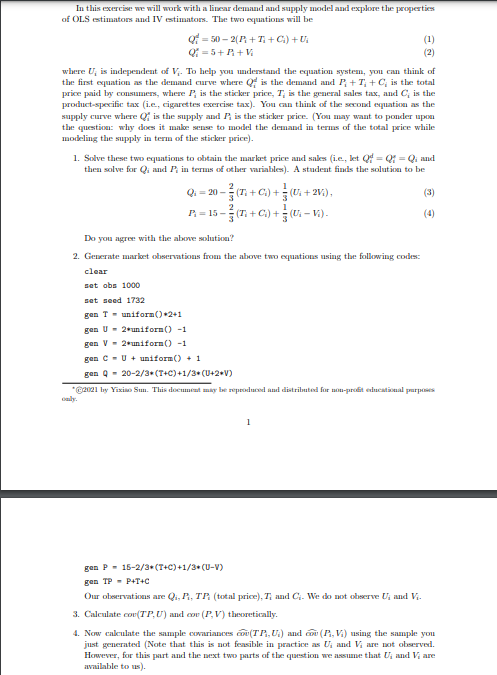 Solved 4. Now calculate the sample covariances cov c (T Pi ; | Chegg.com