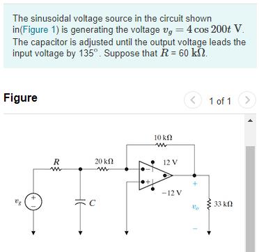 Solved The sinusoidal voltage source in the circuit shown | Chegg.com
