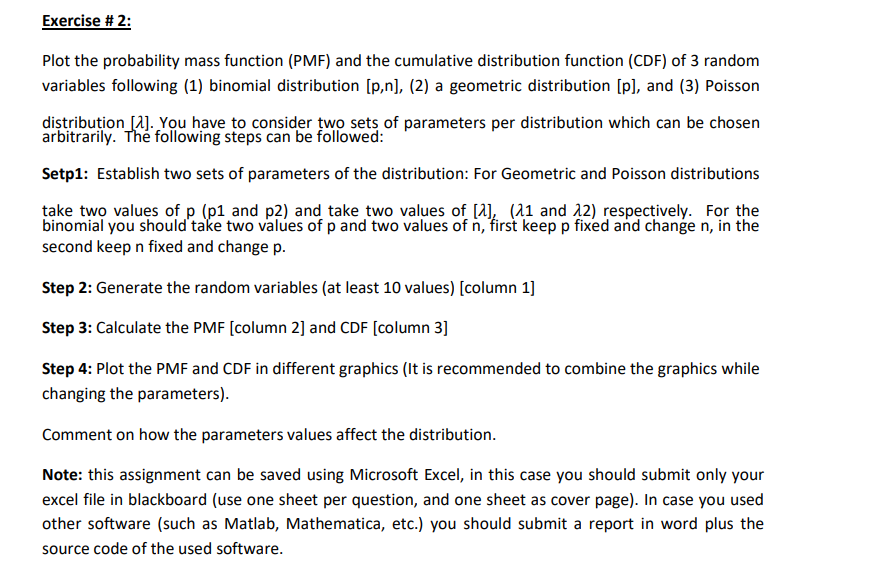 Solved Exercise #2: Plot the probability mass function (PMF) | Chegg.com