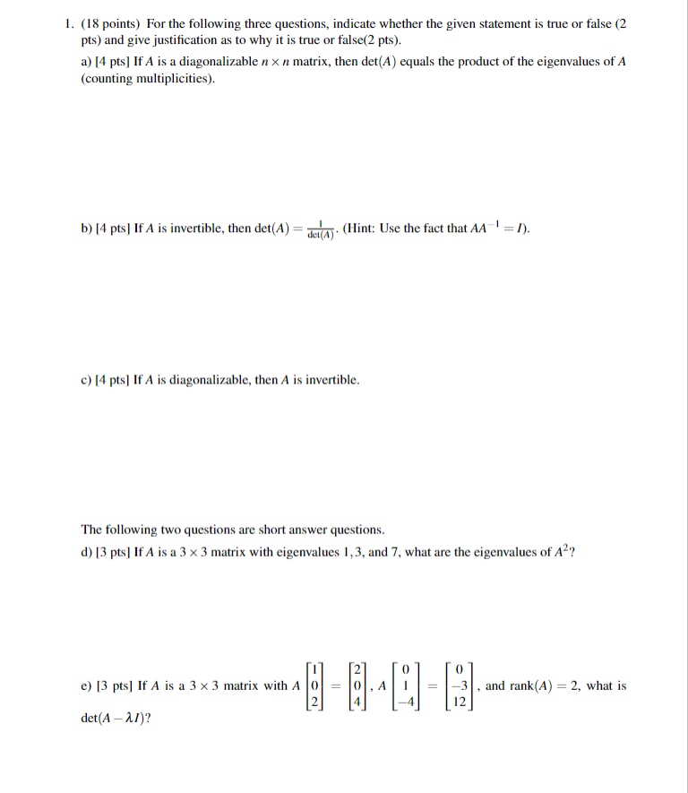 Solved (18 ﻿points) ﻿For the following three questions, | Chegg.com