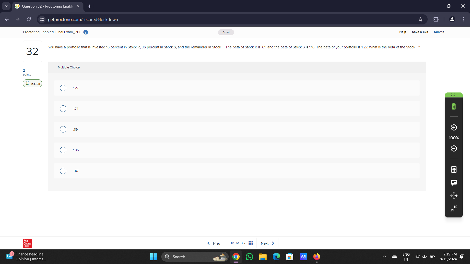 Solved Question 32 - ﻿Proctoring Enable | Chegg.com