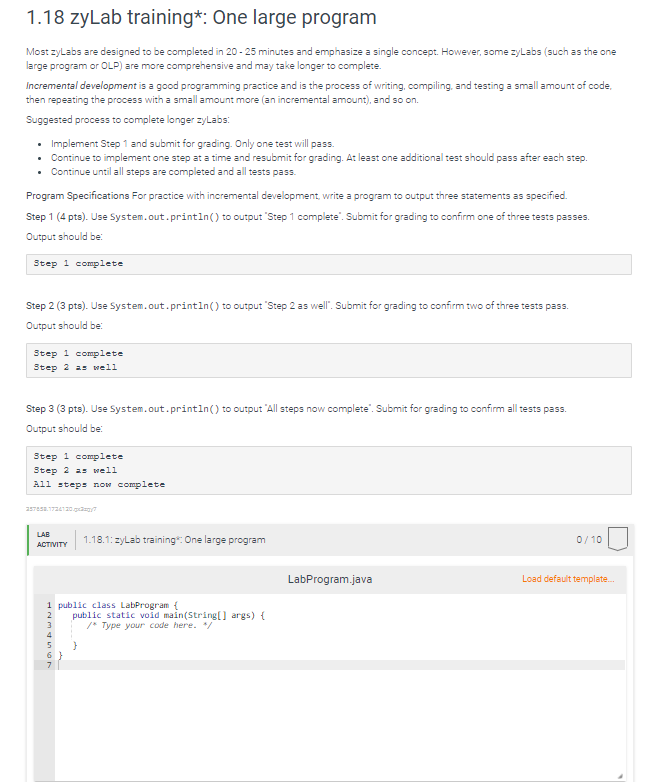 Solved 1.18 zyLab training*: One large program Most zyLabs | Chegg.com