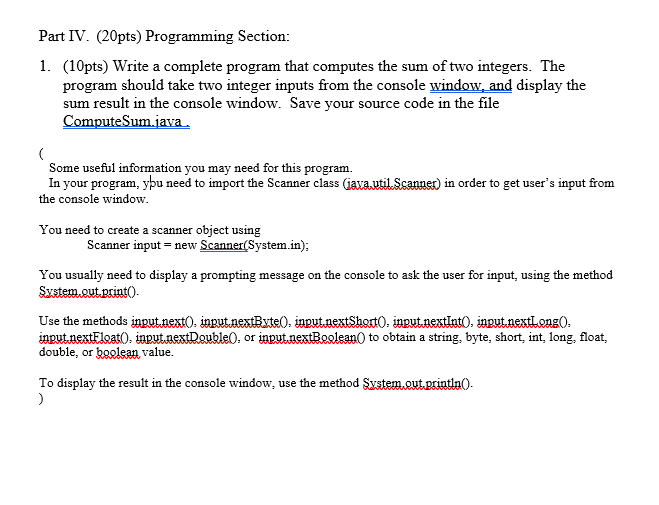Solved Part IV. (20pts) Programming Section: 1. (10pts) | Chegg.com