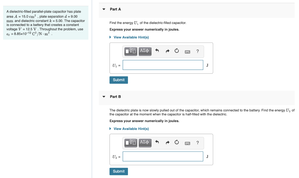 Solved A dielectric-filled parallel-plate capacitor has | Chegg.com