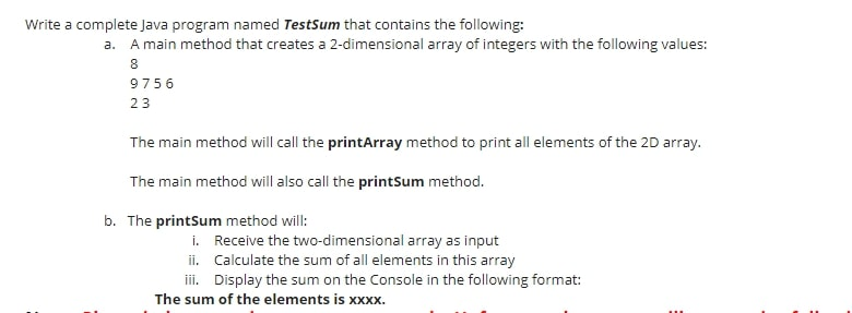 Solved Write A Complete Java Program Named Testsum That