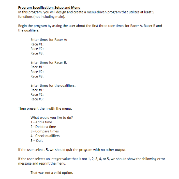 Solved Program Specification: Compare times If the user | Chegg.com