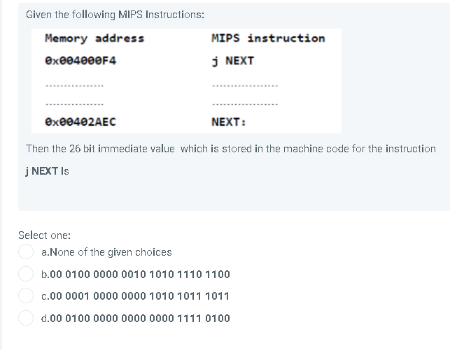 Solved Given the following MIPS Instructions: Memory address | Chegg.com