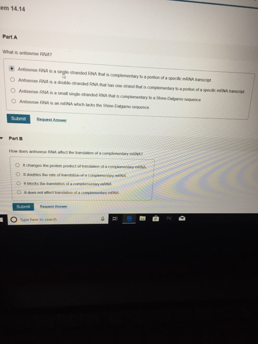 Solved em 14.14 Part A What is antisense RNA? Antisense RNA | Chegg.com