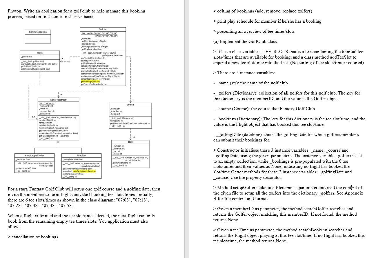 Solved Phyton. Write an application for a golf club to help | Chegg.com