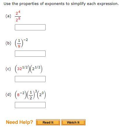 Solved Use the properties of exponents to simplify each | Chegg.com