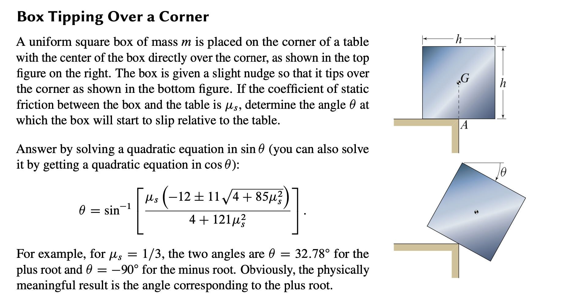 Solved Box Tipping Over a Corner h A uniform square box of | Chegg.com