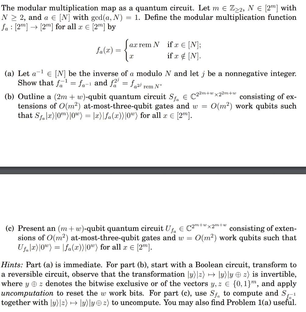 Solved The modular multiplication map as a quantum circuit. | Chegg.com